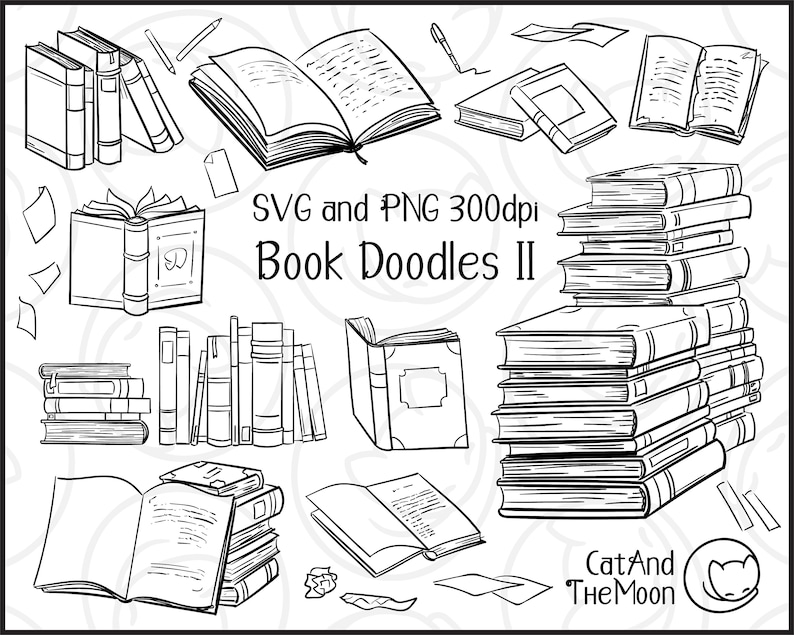 Book Doodles Library Print and Cut Png Transparent - Etsy