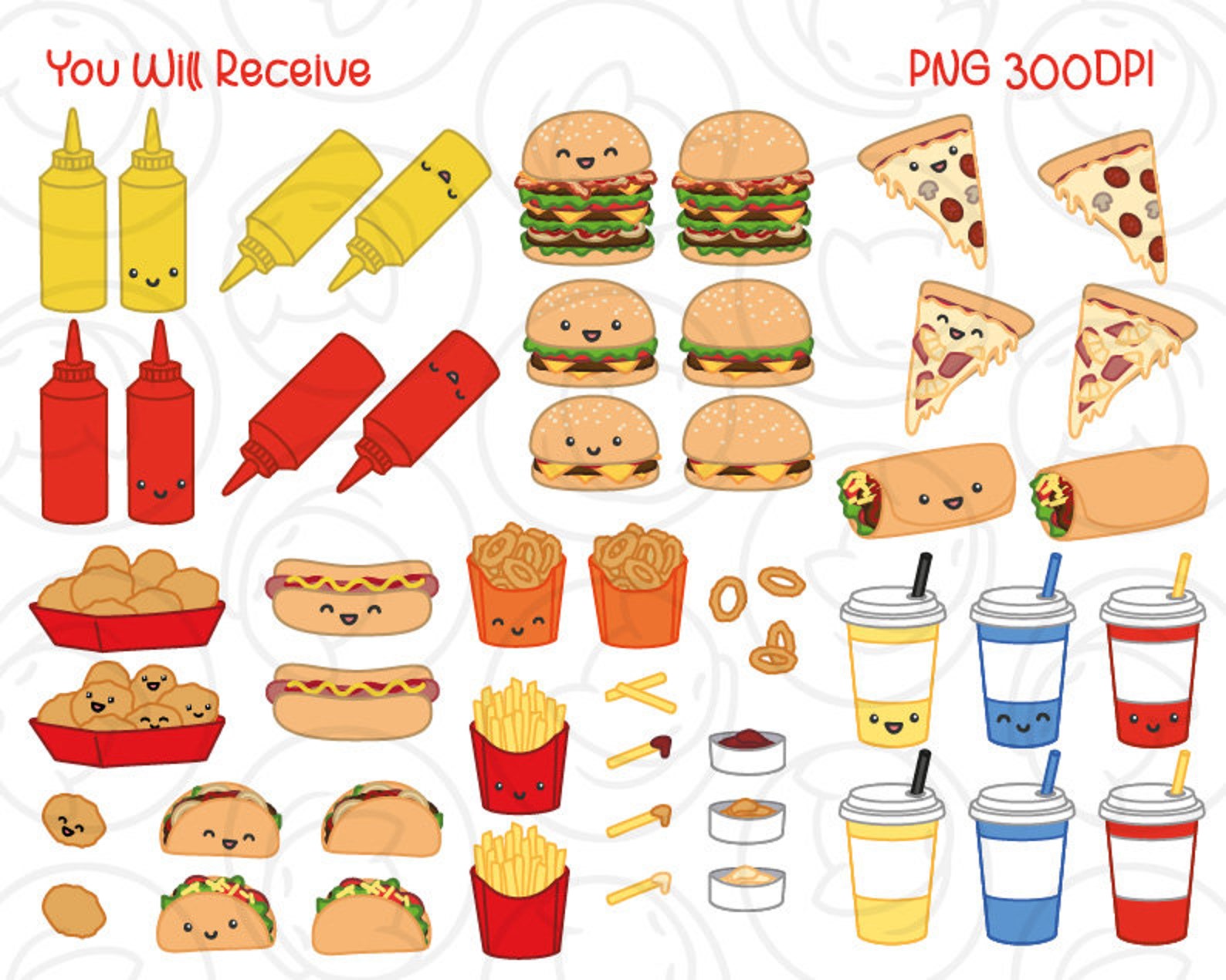 Fast Food Clipart, Junk Food Clip Art, Cute Food Clip Art, Kawaii Fast ...