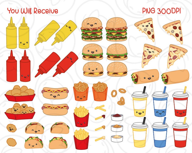Fast Food Clipart, Junk Food Clip Art, Cute Food Clip Art, Kawaii Fast ...