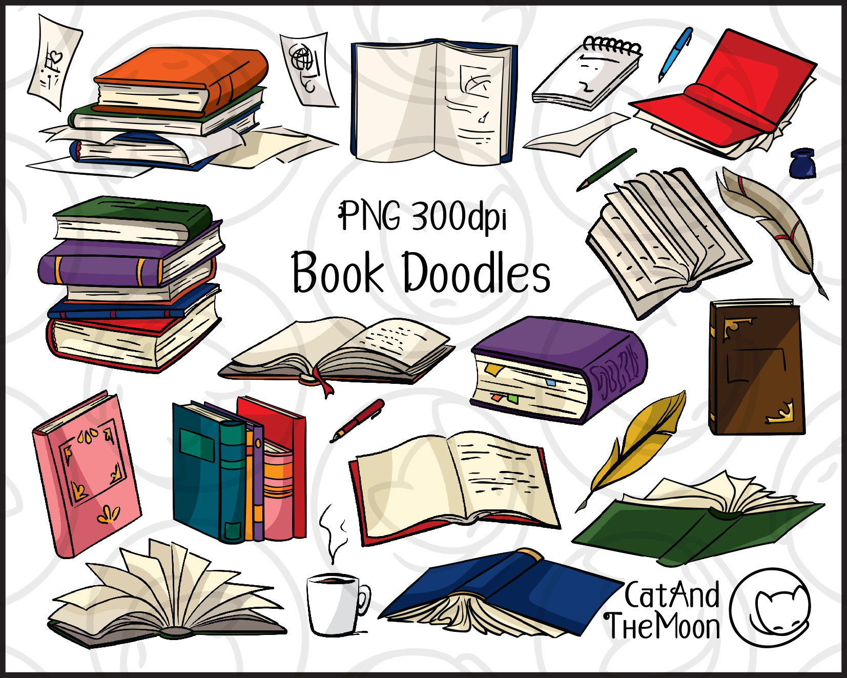 Books Doodles Book Doodles Clipart Literature Clipart - Etsy