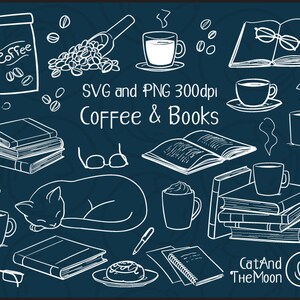 Book Clipart, Book Svg, Books Svg, Coffee Clipart, Coffee Doodle ...
