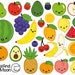 Kawaii Fruit Clipart, Cute Fruits, Banana, Apple, Pineapple, Avocado ...