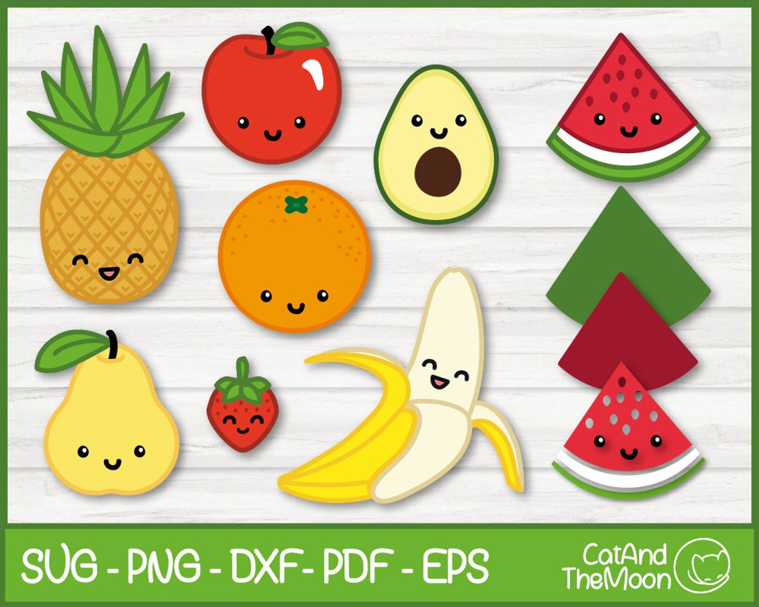 Kawaii Fruit Svg - Cute Fruit Svg, Fruit Bundle Svg, Cute Food Svg ...