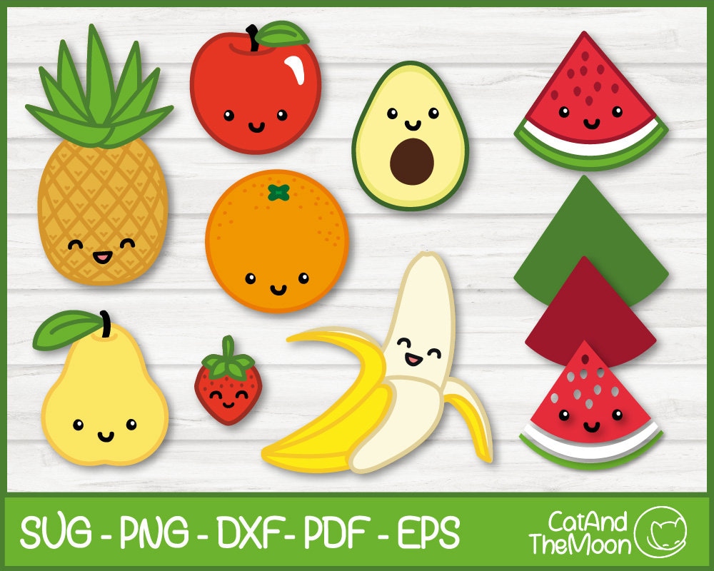 Kawaii Fruit Svg - Cute Fruit Svg, Fruit Bundle Svg, Cute Food Svg ...