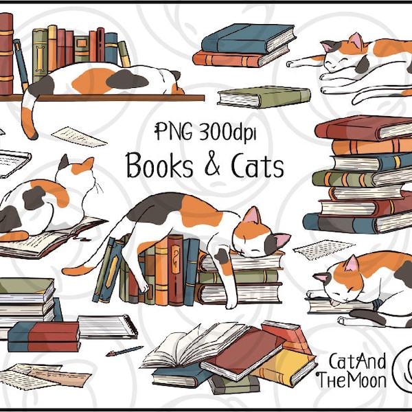 Studying Cat Clipart - Etsy New Zealand