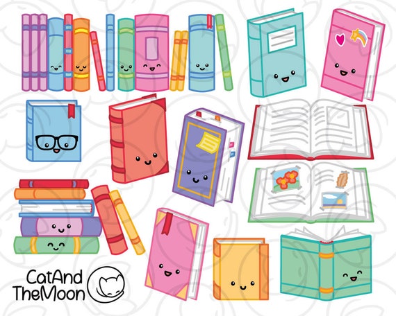 Kawaii Book Clipart Lindos libros Pink Blue Glasses Red - Etsy México
