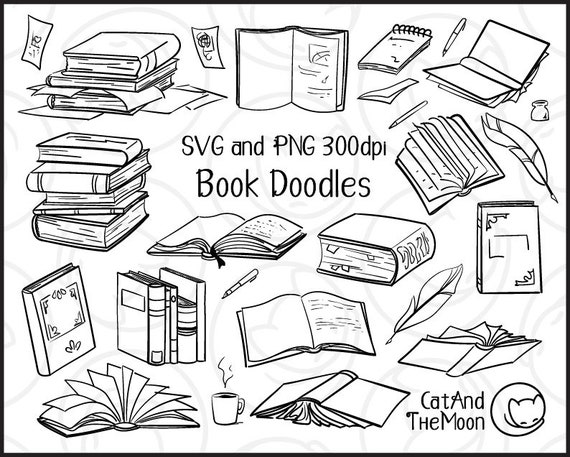 Books Doodles Book Doodles Clipart Literature Clipart Hand | Etsy