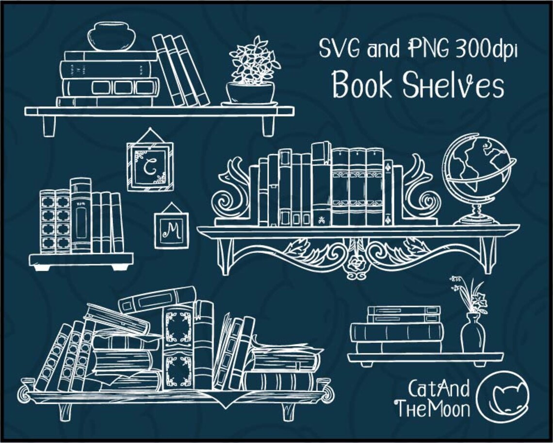 Book Shelves Book Svg Easy to Use Image Set With Transparent - Etsy