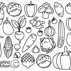 Healthy Food Clipart - Clipart for Coloring, Digital Stamp, Cute ...