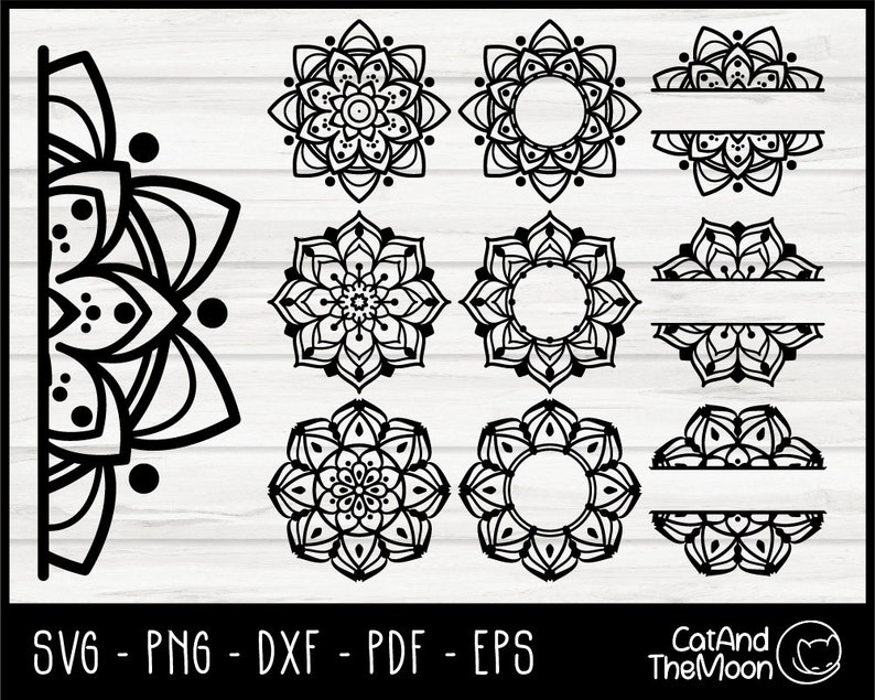Half Mandala Svg - Cuttable Monogram Pink Violet Orange Green Blue Eps ...