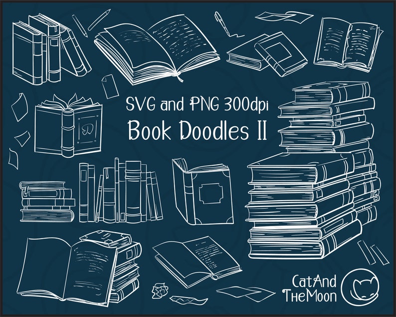 Book Doodles Library Print and Cut Png Transparent - Etsy