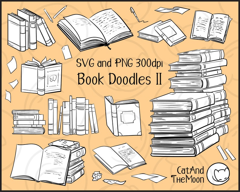 Book Doodles Library Print and Cut Png Transparent - Etsy
