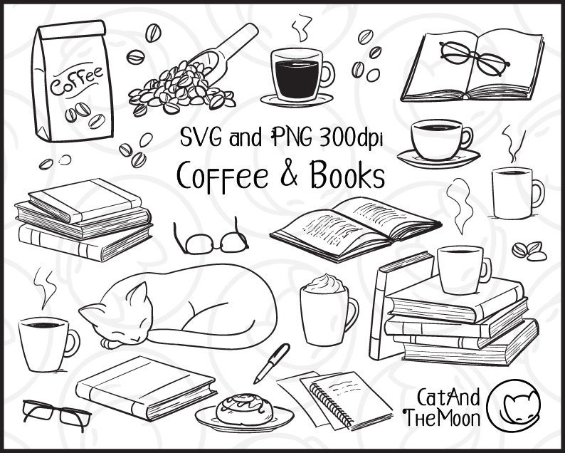Book Clipart Book Svg Books Svg Coffee Clipart Coffee | Etsy