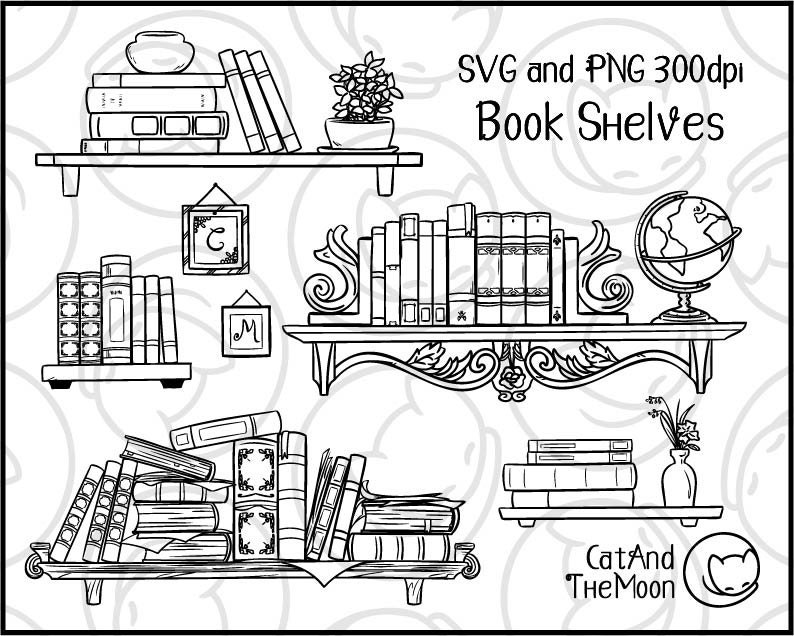Book Shelves Book Svg Easy to Use Image Set With Transparent - Etsy