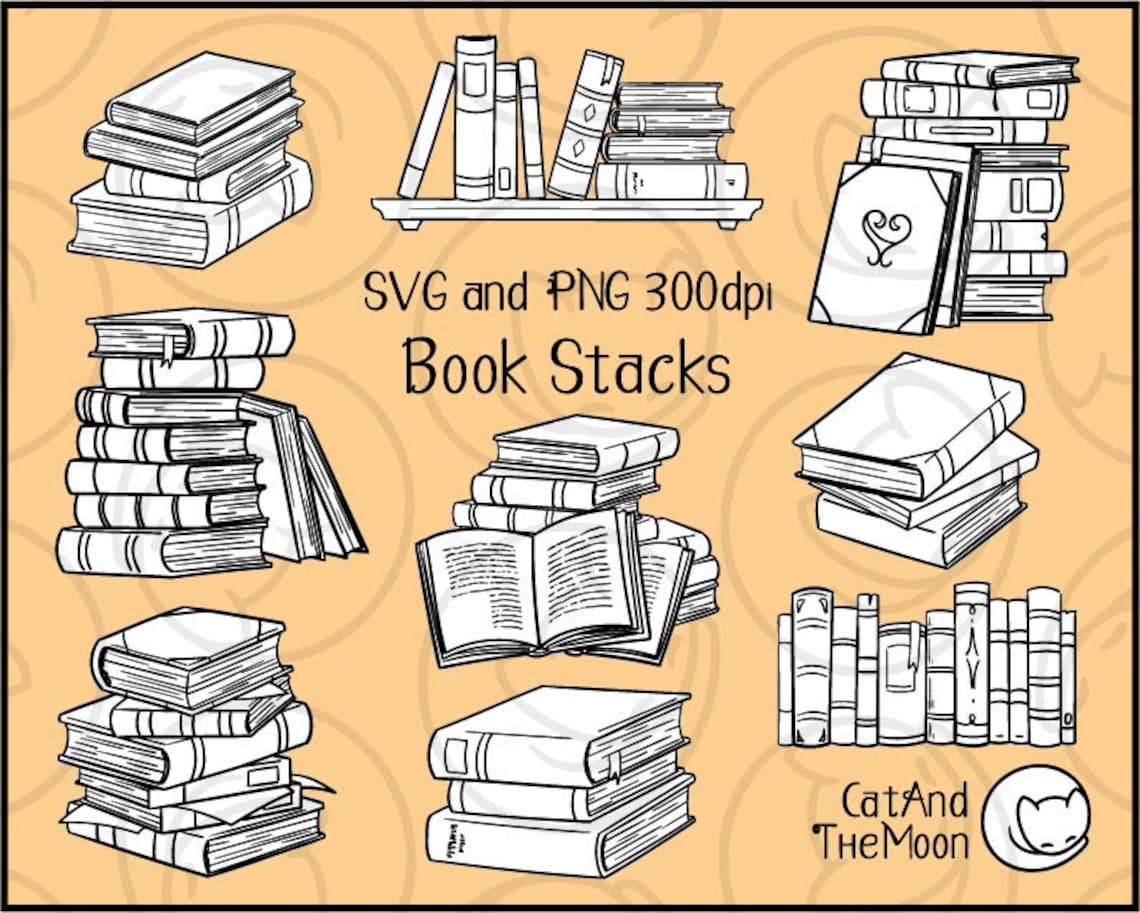 Book Stack Clipart, Book Svg, Book Clipart, Book Stack Svg, Book Pile ...