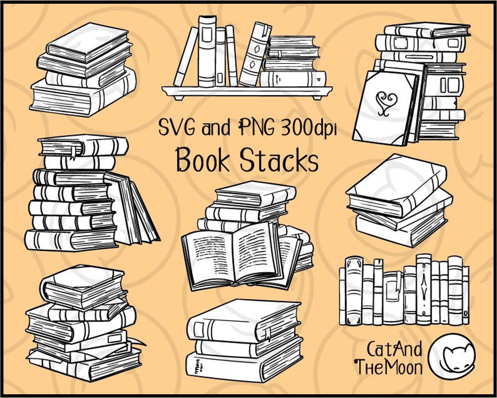 Book Stack Clipart, Book Svg, Book Clipart, Book Stack Svg, Book Pile ...