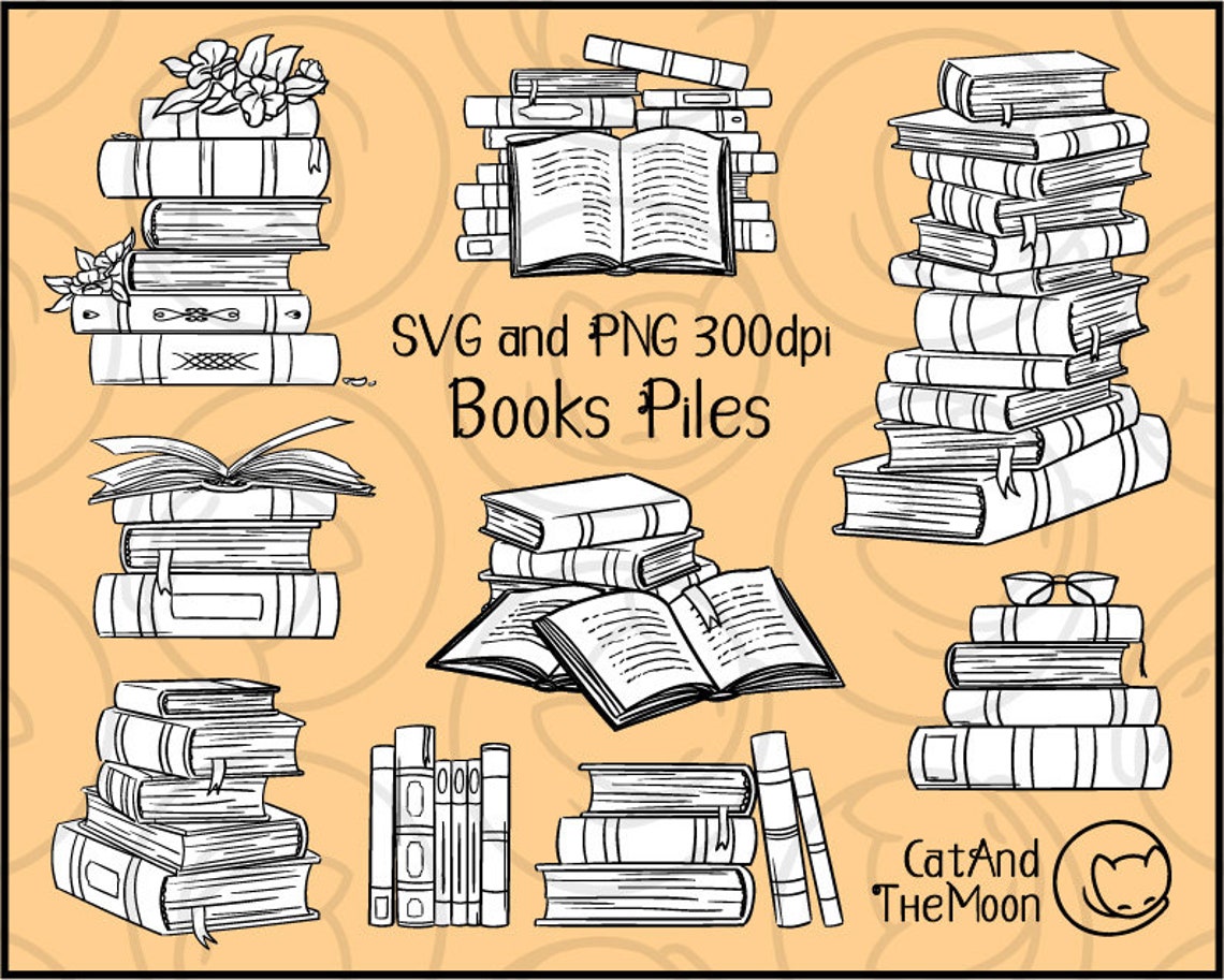 Book Stack Svg, Easy to Use Book Piles Clipart, Hand Drawn Digital ...