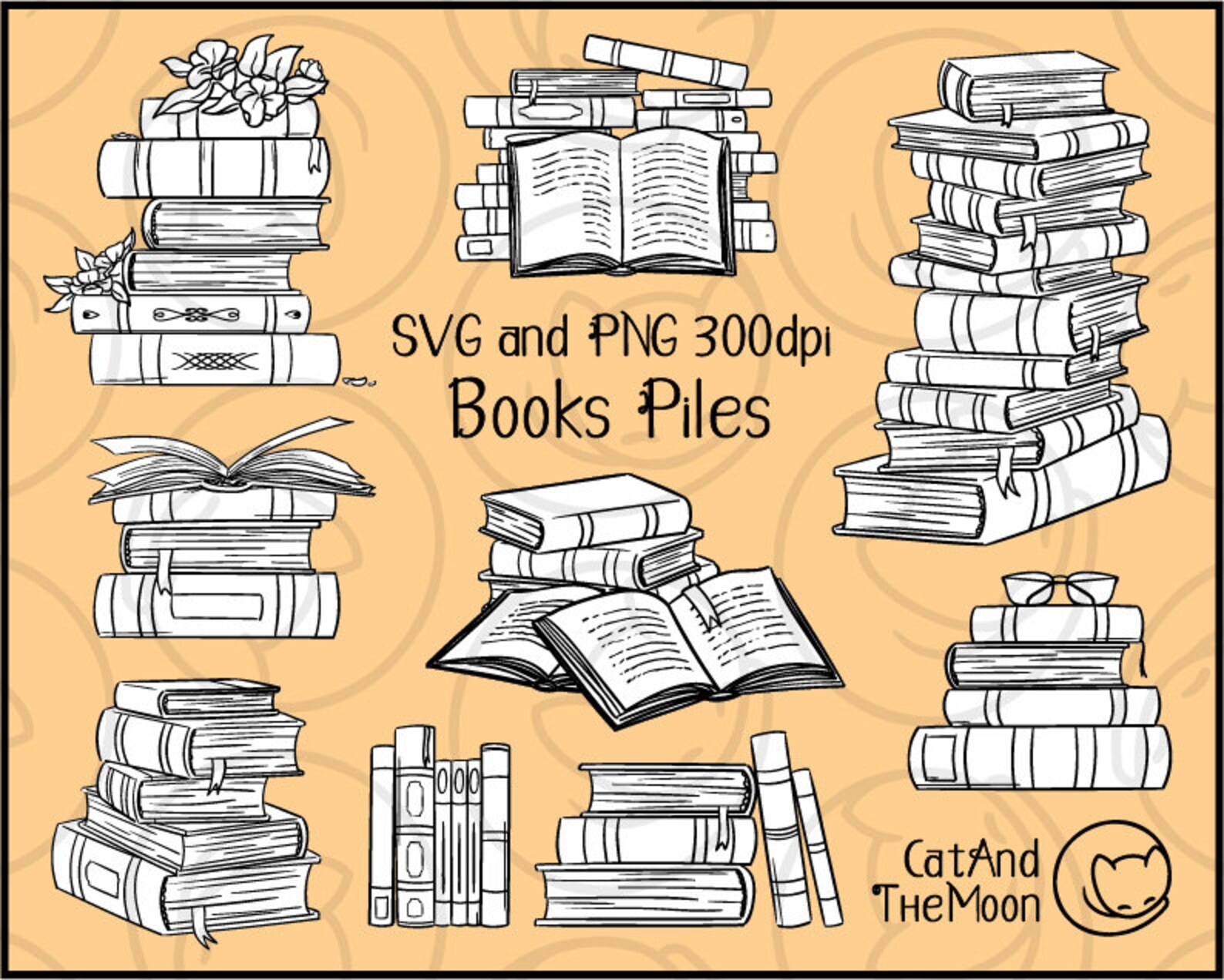Book Stack Svg Easy to Use Book Piles Clipart Hand Drawn - Etsy