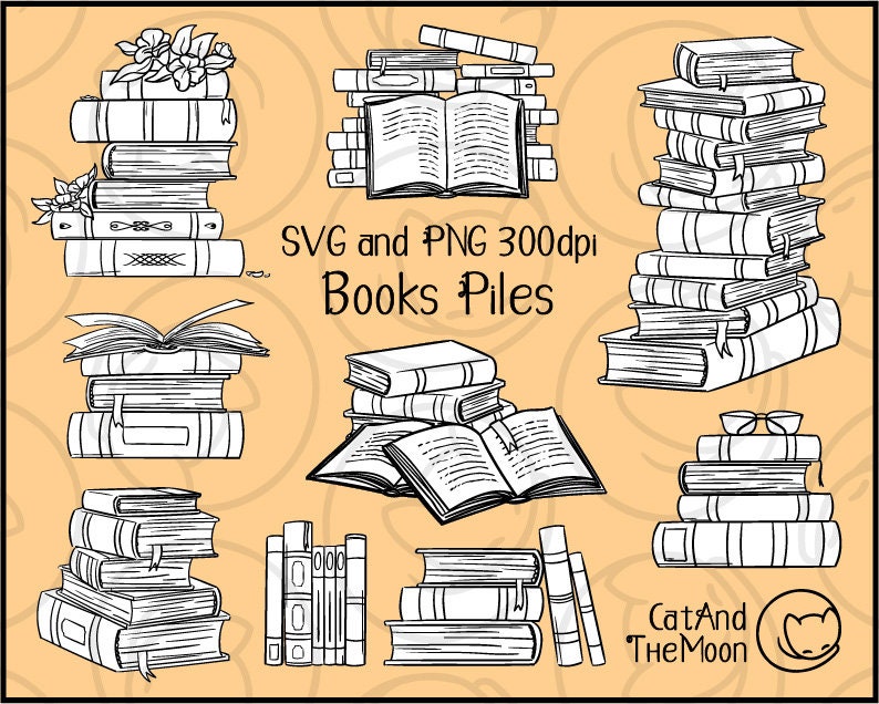 Book Stack Svg Easy to Use Book Piles Clipart Hand Drawn - Etsy