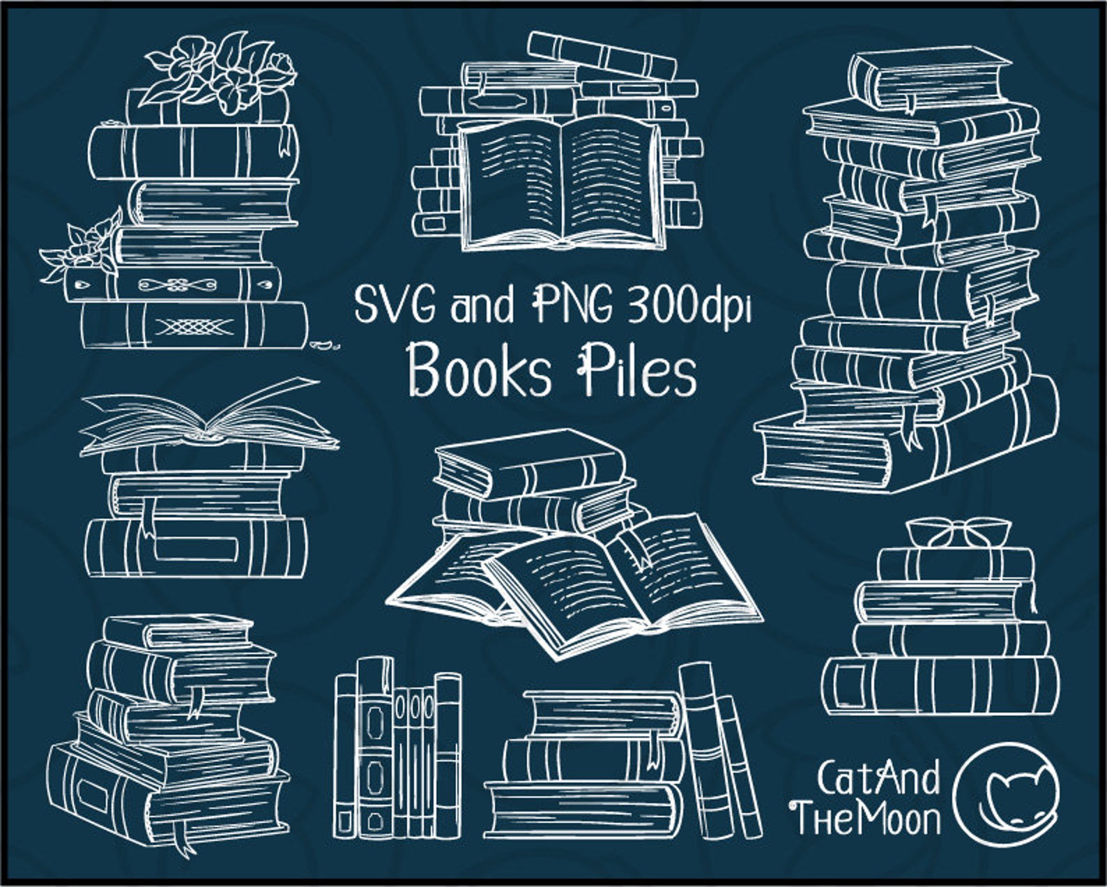 Book Stack Svg Easy to Use Book Piles Clipart Hand Drawn - Etsy