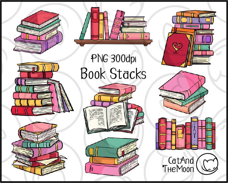 Book Stack Clipart Book Clipart Stacked Books Png Pink - Etsy