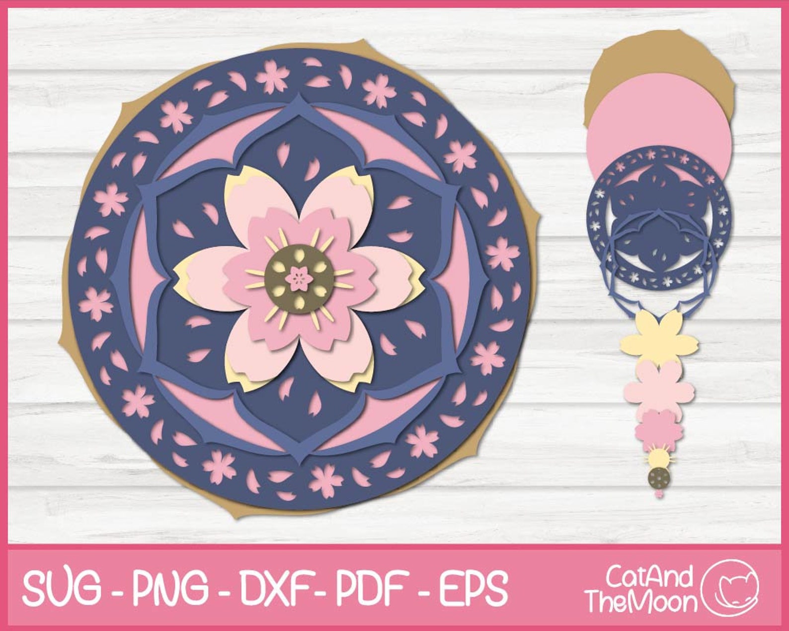 3d Layered Sakura Cherry Blossom Svg Sakura Layered Svg - Etsy