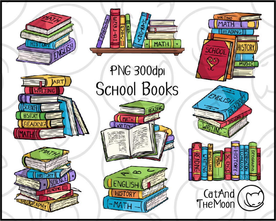 School Books - Book Stack Clipart Png Easy to Use Image Set With ...