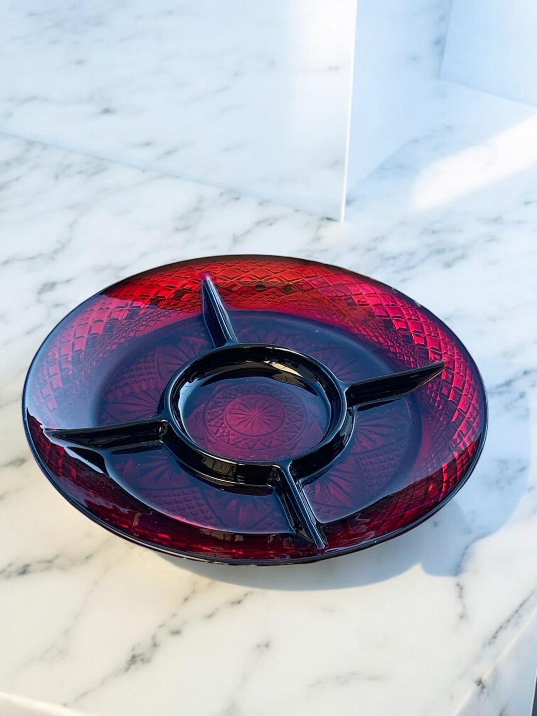 Vintage Arcoroc Ruby Red Glass Divided Appetizer Platter - Etsy