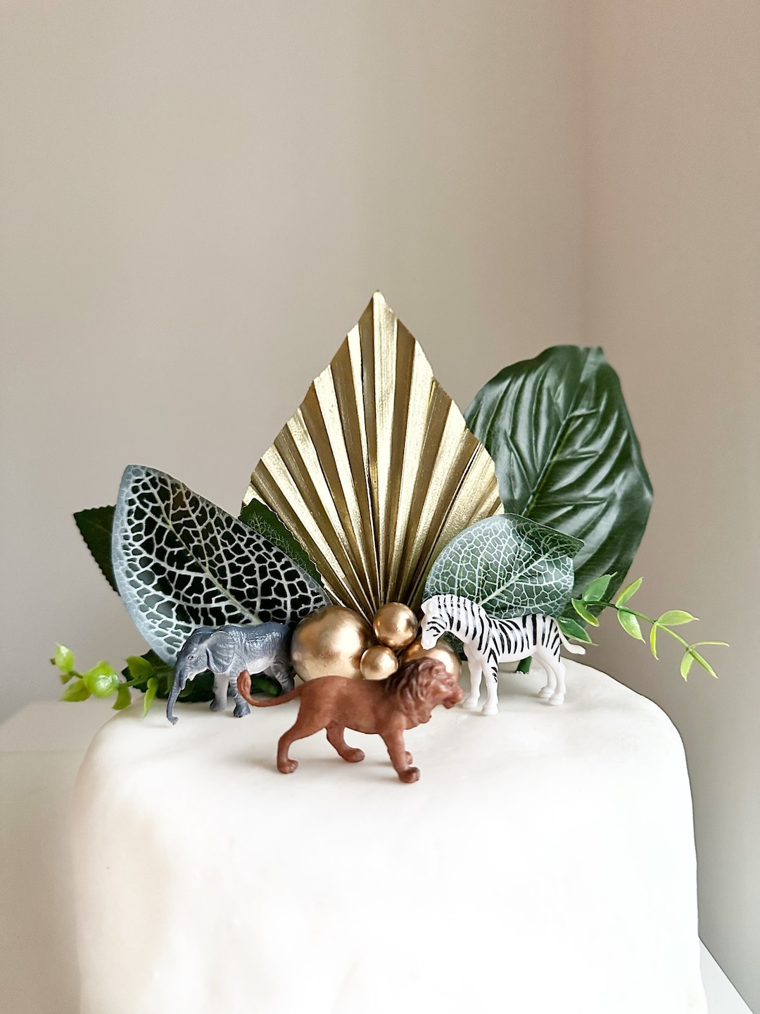 Jungle Theme Set Cake Toppers, Safari Animal Cake Toppers, Dried Flower ...