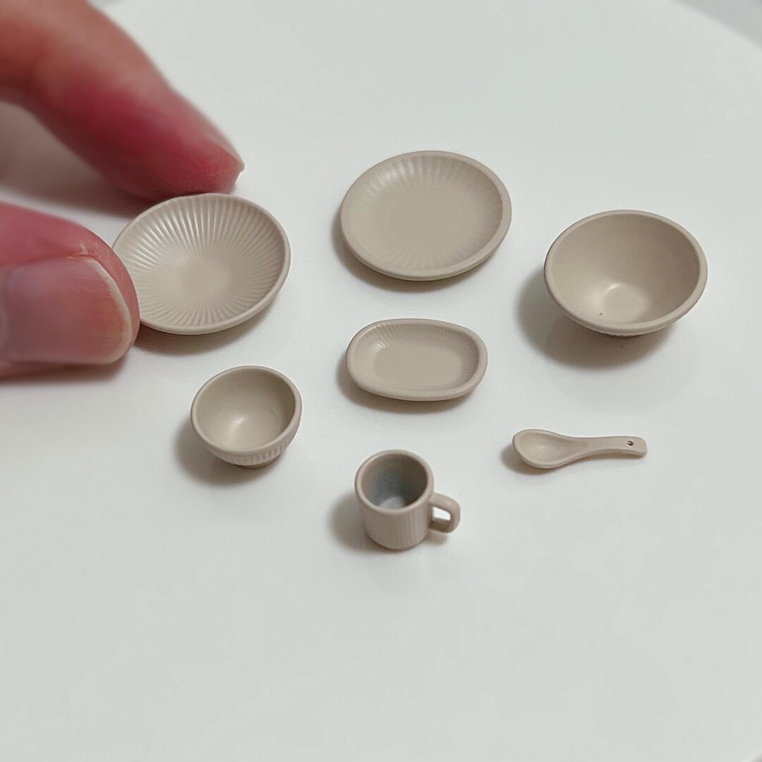 7pcs/set Miniature Plate Set Dollhouse Kitchen Dinnerware Set Mini Bowl ...