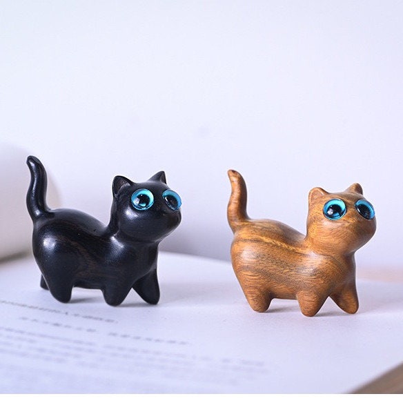 Miniature Wood Carved Cat Miniature Animals Creative Special Gift ...