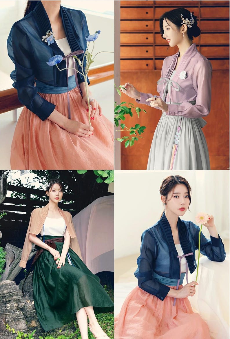 Korean Hanbok Organza Blouse Top, Linen Bolero Jacket, Linen Crop Top ...