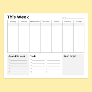 Printable Weekly Calendar - Horizontal - Etsy