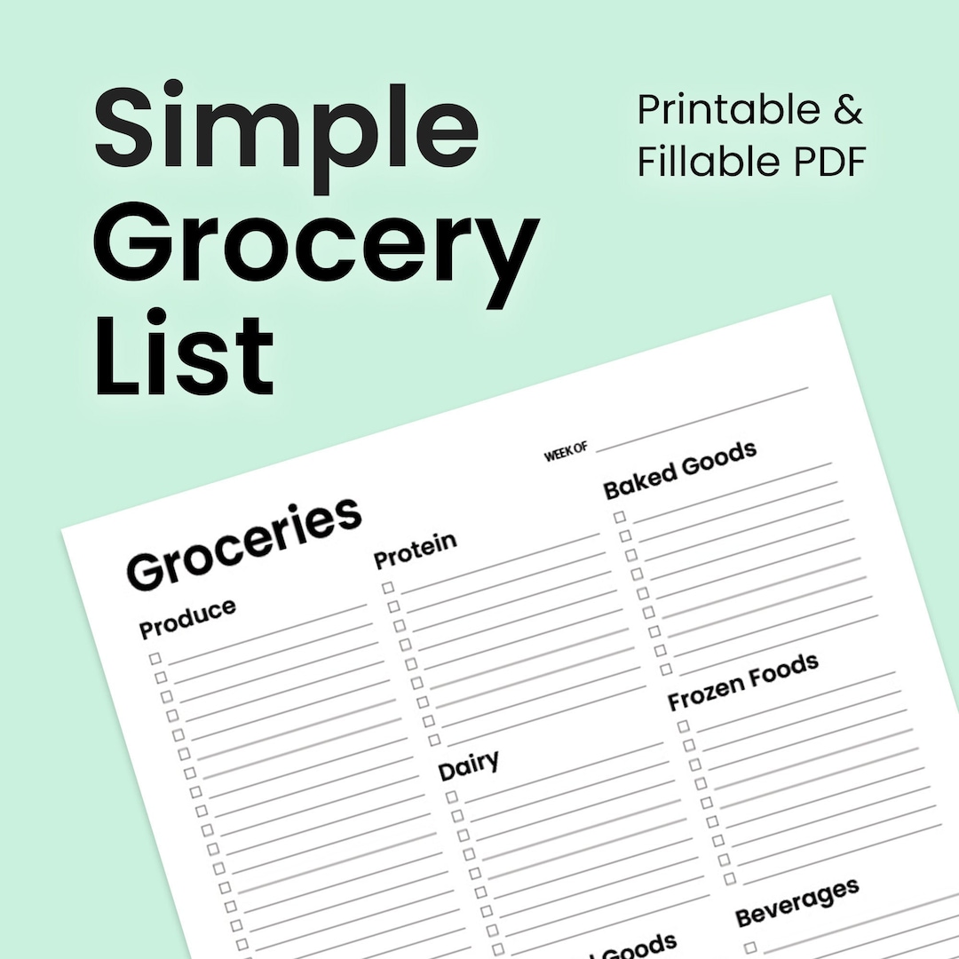 Printable Grocery List Template | Fillable Shopping Organizer (PDF) - Etsy