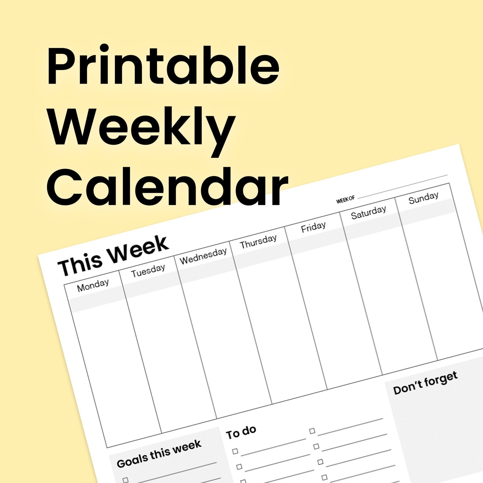Printable Weekly Calendar - Horizontal - Etsy