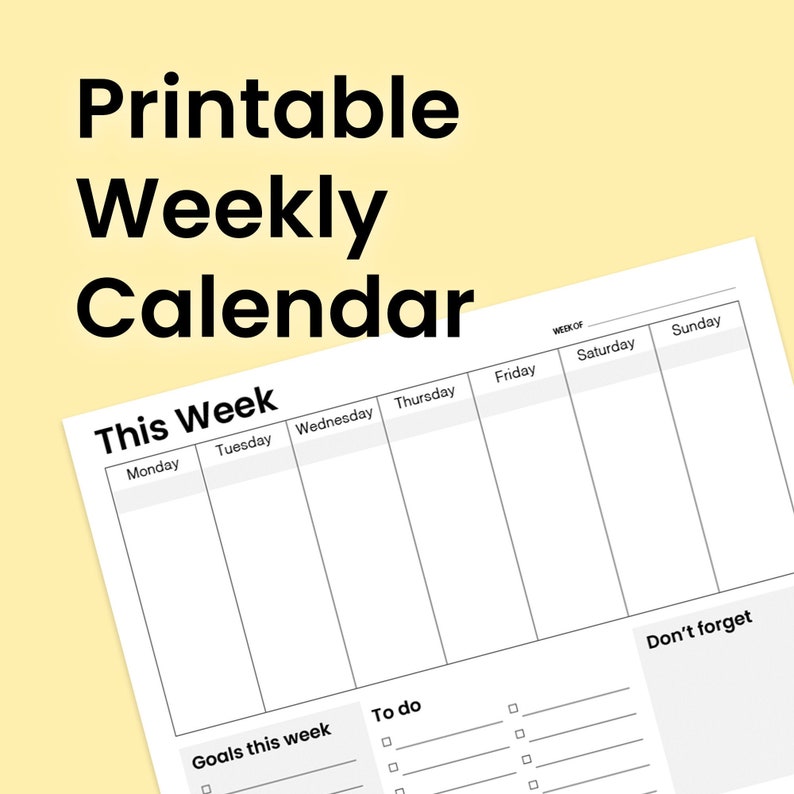 Printable Weekly Calendar - Horizontal - Etsy