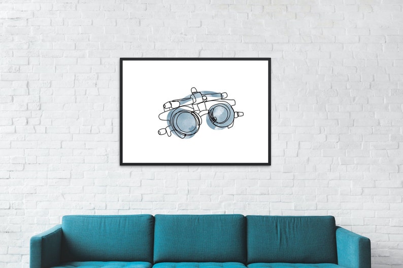 Optometry Line Art, Trial Frame, Eye Exam, Office Decor, Blue ...