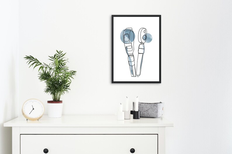 Optometry Line Art, Retinoscope, Eye Exam, Office Decor, Blue ...