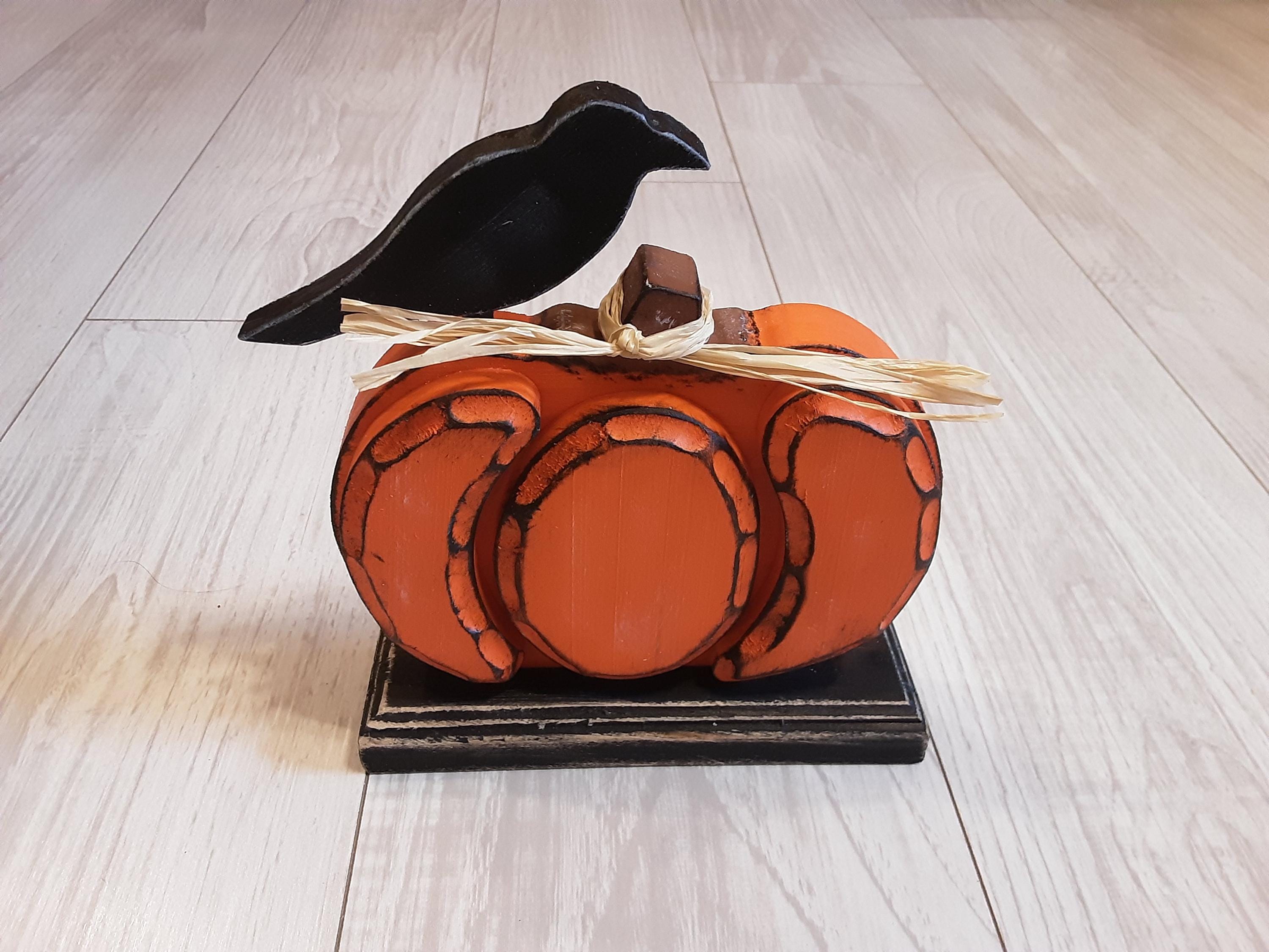 Wooden Pumpkin With Crow - Etsy