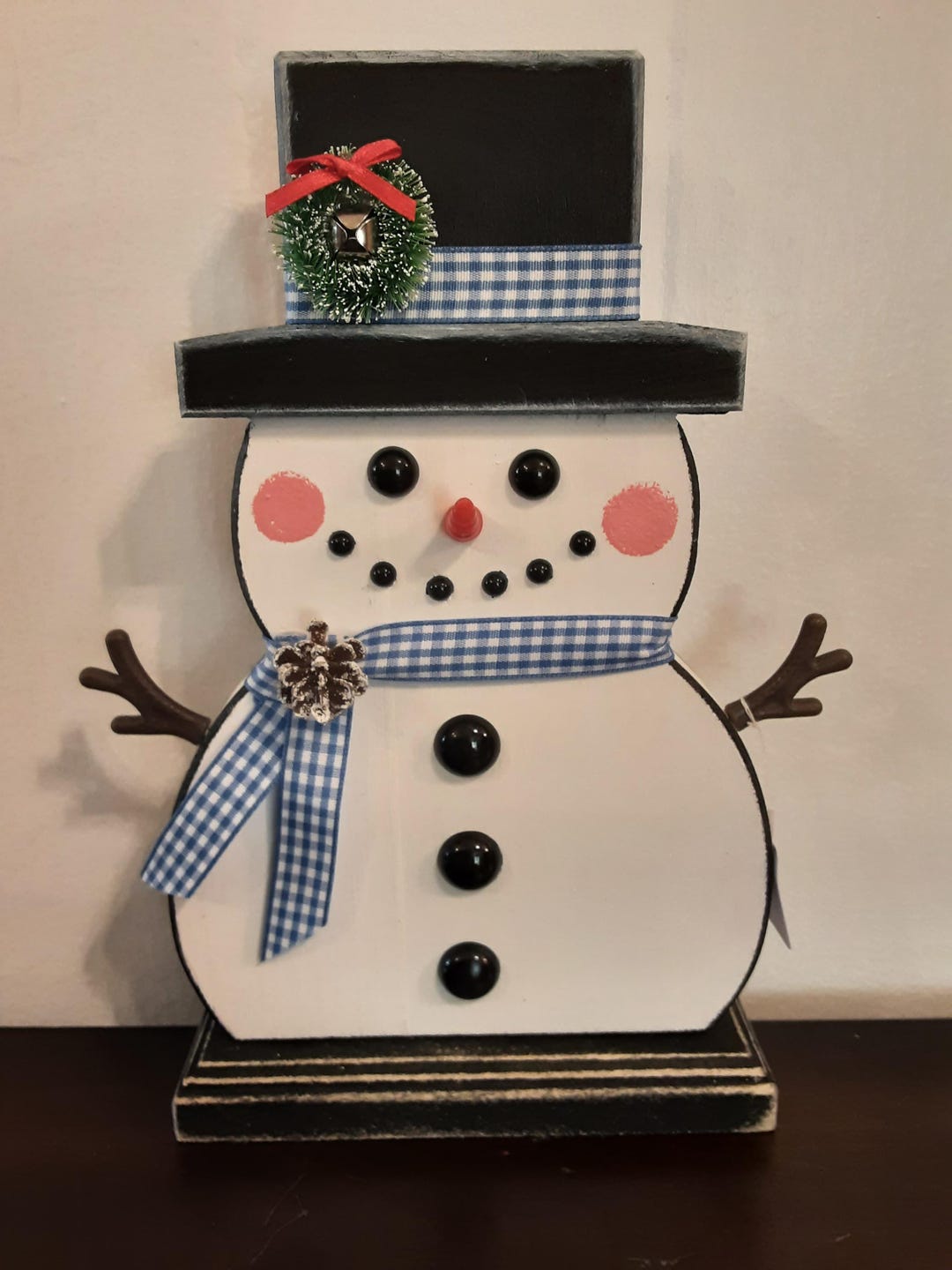 Wooden Snowman (blue Plaid) - Etsy