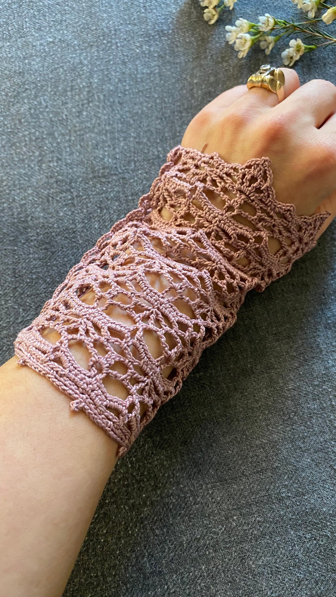 Lace Handmade Cuffs, Old Rose Wristwarmer, Crochet Lace, Crochet Lace ...