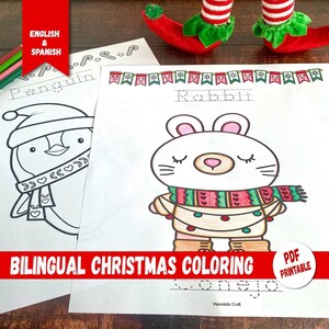 Bilingual Christmas Animals Coloring Pages, Spanish & English (PDF) - Etsy