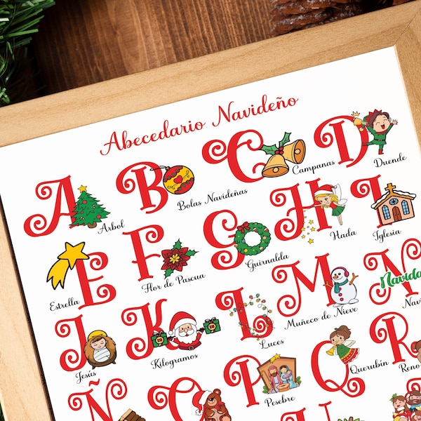Printable Christmas Alphabet, Spanish Christmas Poster, Christmas Prin ...