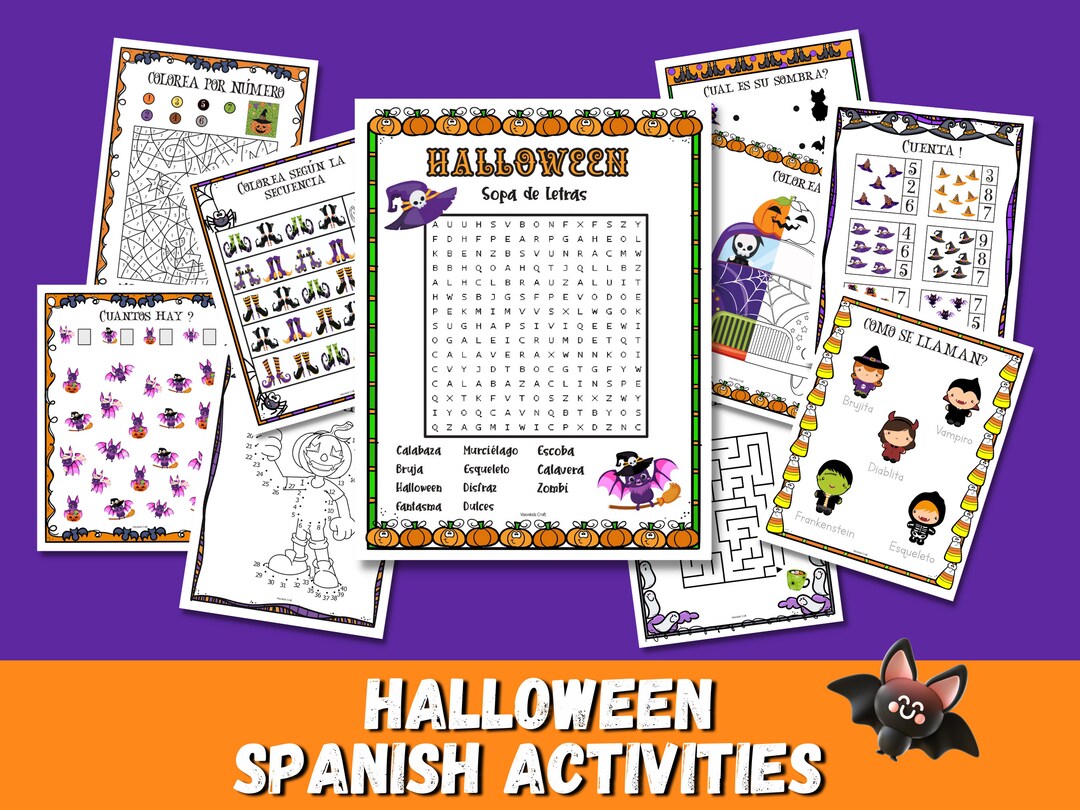 Halloween Spanish Activities for Kids, Halloween Busy Book, Word Search ...
