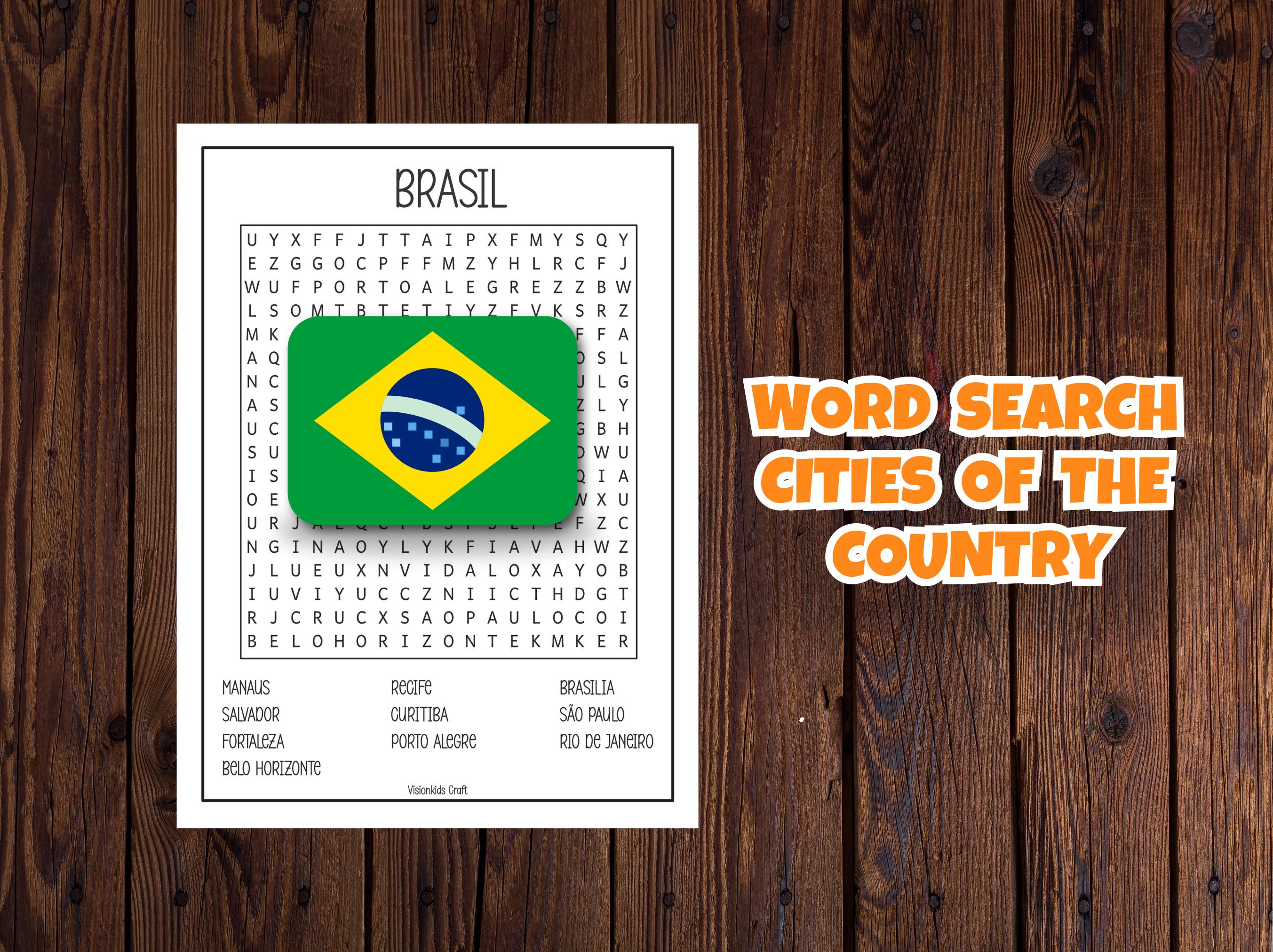 Brasil Word Search and Coloring Page for Kids, Fun Facts for Children ...