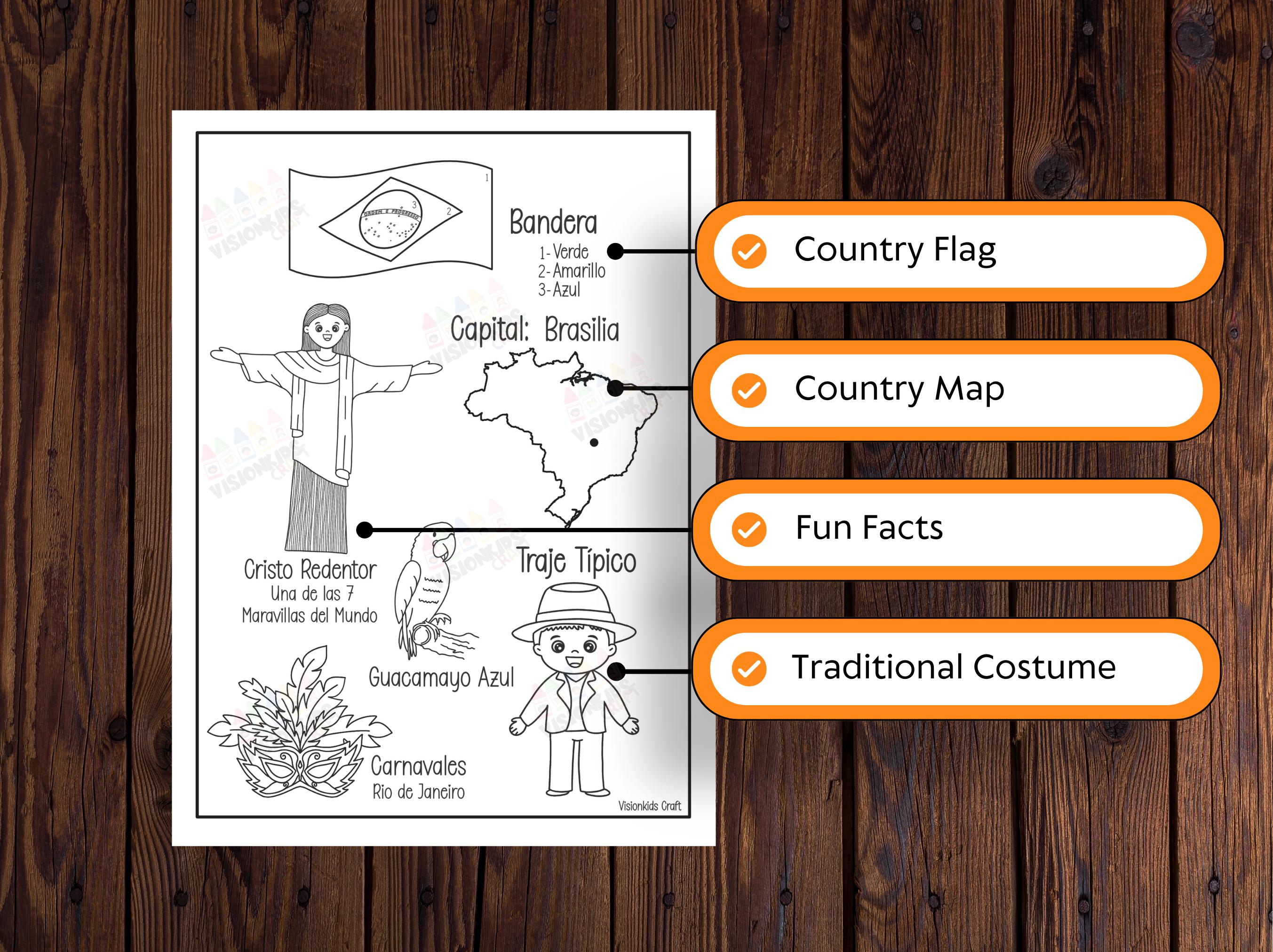 Brasil Word Search and Coloring Page for Kids, Fun Facts for Children ...