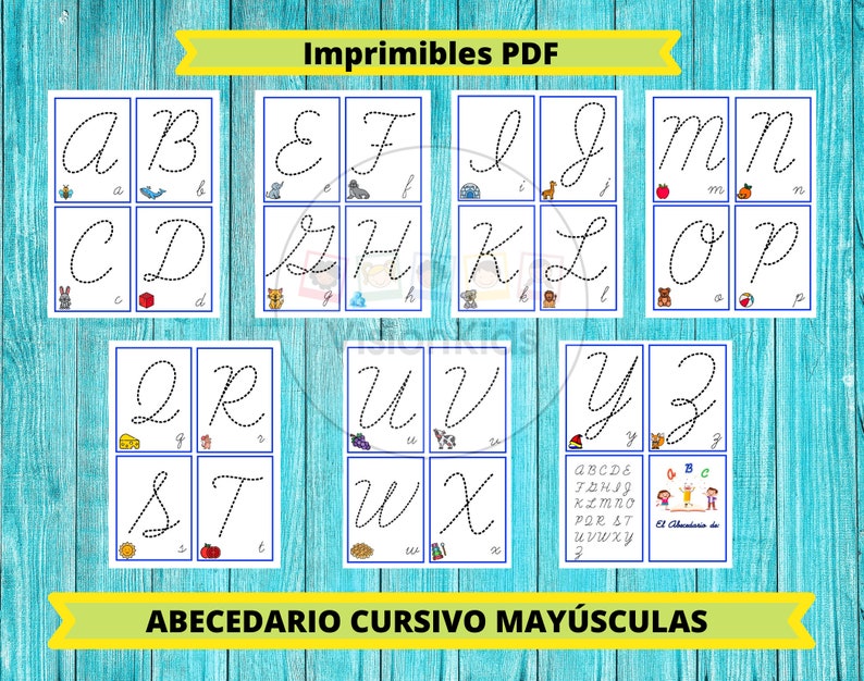 Spanish Cursive Alphabet Flashcards Printable, Handwriting Practice ...