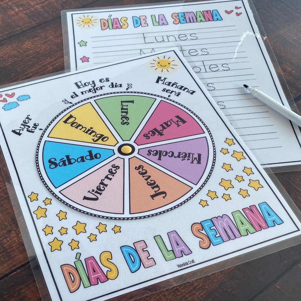 Días de la semana en español, rueda giratoria, hoja de trabajo ...