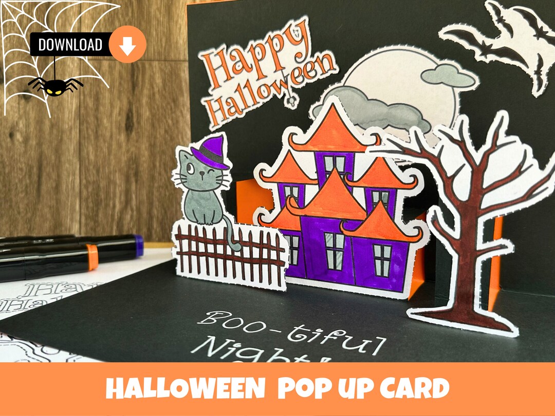 Halloween Haunted House Pop up Card, Kids Coloring Activity (PDF ...