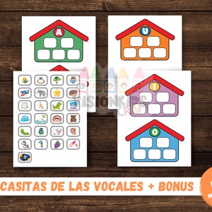 Las casitas de las vocales, juego educativo en español, además fichas ...